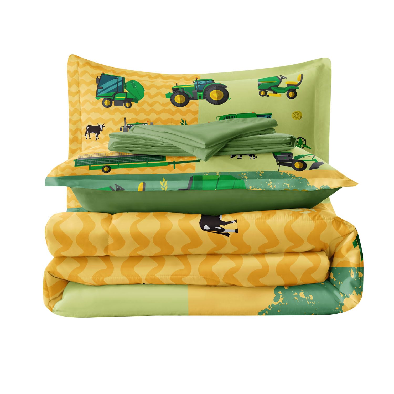 Leaflin Twin Construction Bedding Set for Boys Kids Farm Tractor Bedding 4 Pieces Cars Twin Comforter Set for Boys, Twin Truck Bed in a Bag Set Boys