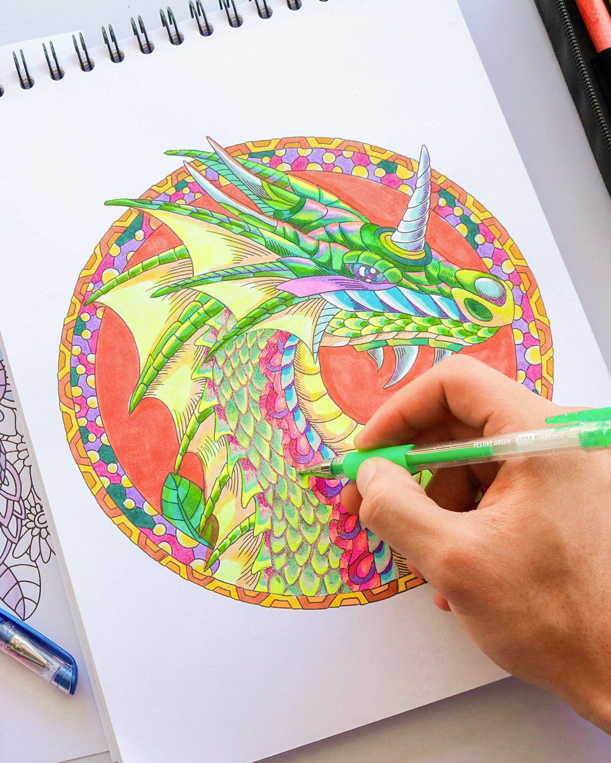ColorIt Colorful Dragons Adult Coloring Book - 50 Single-Sided Designs, Thick Smooth Paper, Lay Flat Hardback Covers, Spiral Bound, USA Printed, Dragon Pages to Color (Volume I)
