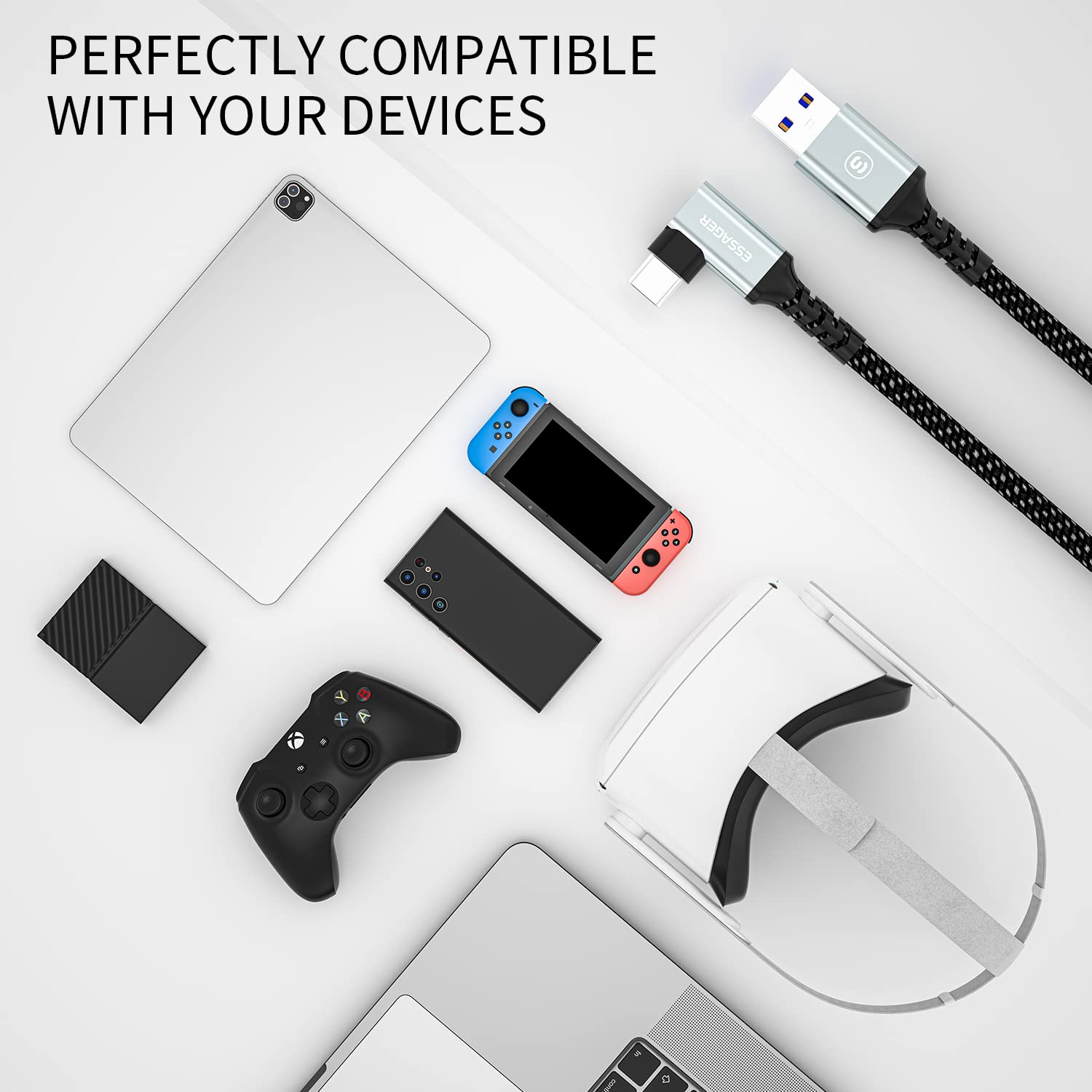 ESSAGER Link Cable for Quest 2/Meta and PC/Steam VR 16FT(5M), USB 3.1 High Speed PC Data Transfer, USB to USB C Cable for VR Headset and Gaming PC
