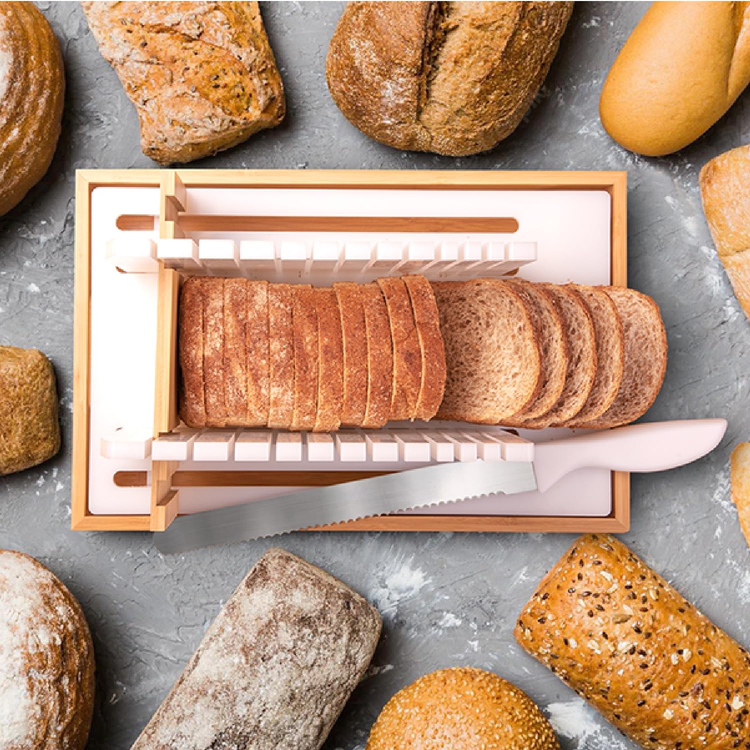 HAPPY PLACE PRODUCTS 10 Inch (Blade) Basic Bread Knife - Serrated Entry-level Knife, Wave Edge, White Handle.