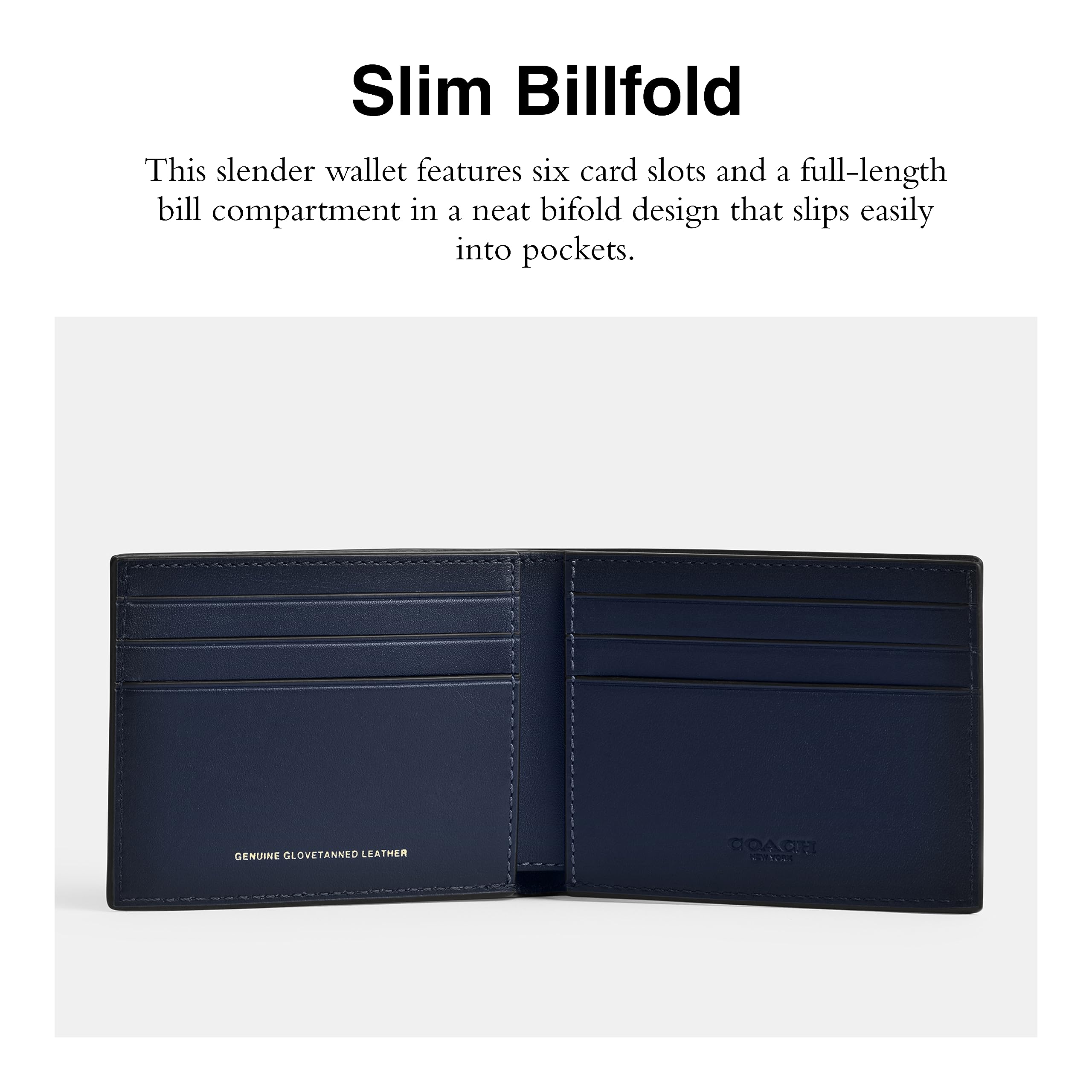 Coach Slim Billfold in Burnished Leather, Deep Blue