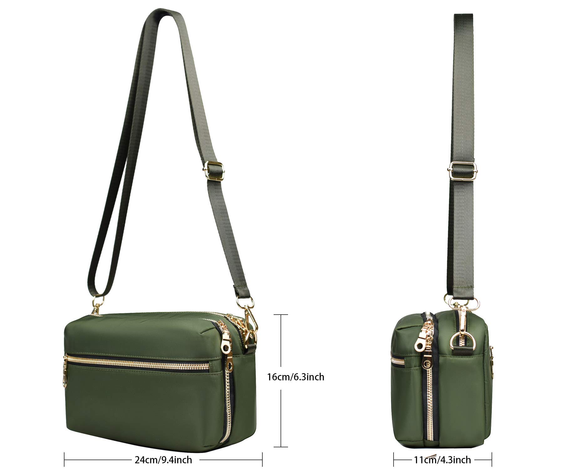 YANAIER Functional Multi Pocket Crossbody Bag for Women Stylish Ladies Shoulder Messenger Bags Purse Army Green B-Large