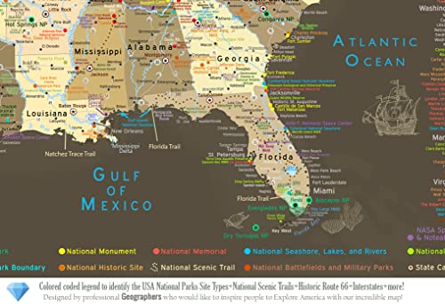 National Parks Map Poster with USA Travel Destinations (24W x 16H inches)