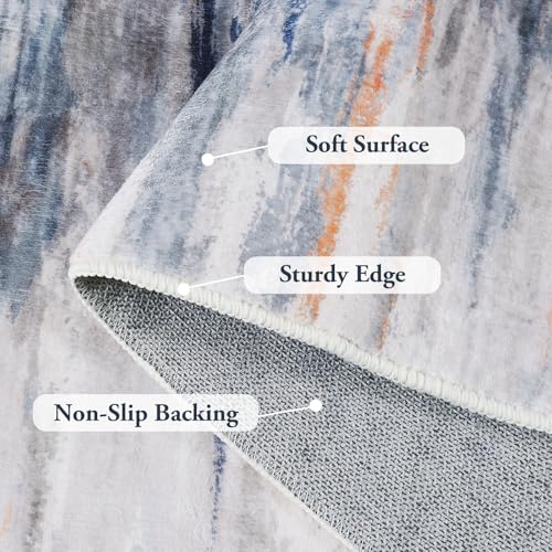 Lahome Abstract Kitchen Runner, 2X6 Soft Washable Runner Rug for Entryway Indoor Stain Resistant Laundry Room Runner, Modern Hallway Runner Rug Non-Slip Carpet Runner for Bedroom(2x6ft,Blue/Multi)
