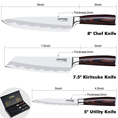 Professional Chef Knife Set High Carbon Stainless Steel Sharp Kitchen Knife Set 3 PCS, Japanese Cooking Knife with Sheath, Knives Set for Kitchen with Ergonomic Wood Handle and Gift Box