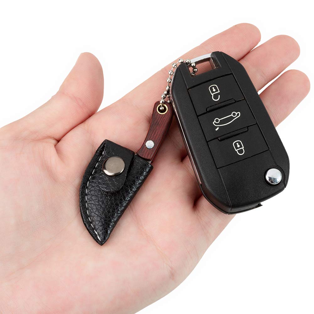 PUOSUO EDC Multi-Function Keyring Mini Pocket Knife Keychain Stainless Steel Necklace Knife-Damascus Pattern (A)