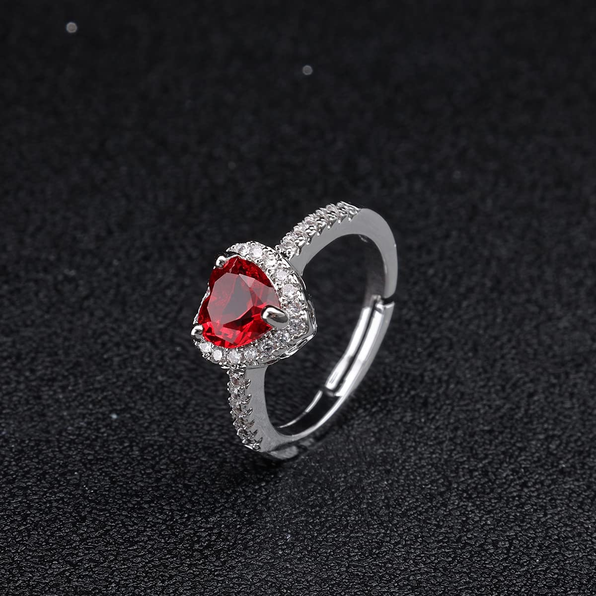 FADISH Women's Created Garnet 925 Sterling Silver Heart Shaped Promise Rings with CZ Cubic Zirconia(Withe Gift Box)