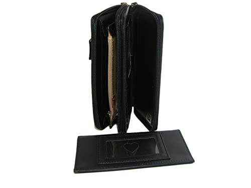 New Stone Mountain Zip Around Wallet & Checkbook Purse Bag Black Leather 2 Piece