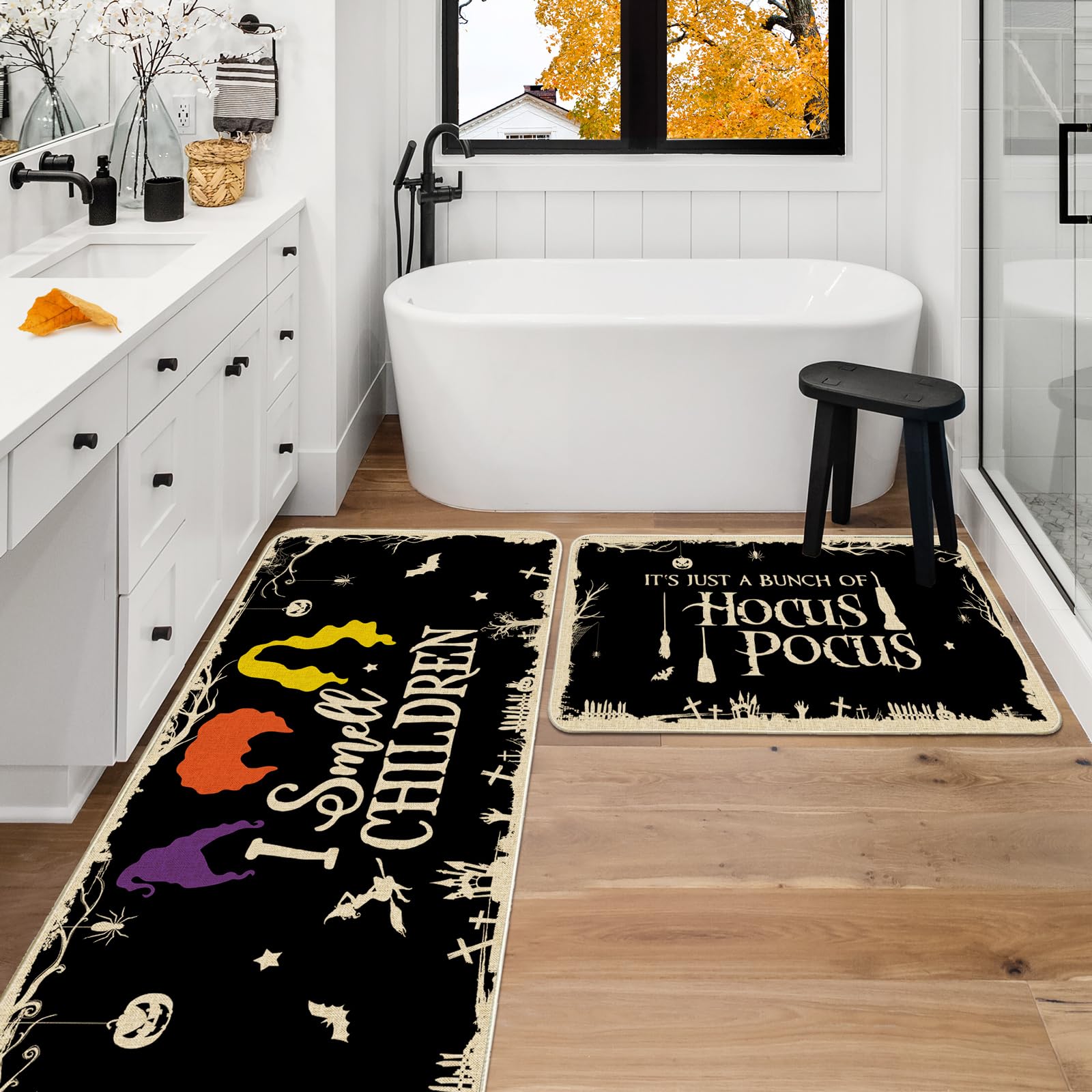 Cusugbaso Halloween Kitchen Mats, Kitchen Rugs Set of 2 - Witches Halloween Kitchen Decor for Floor - Halloween Decorations for Home 17"x27+17"x47"