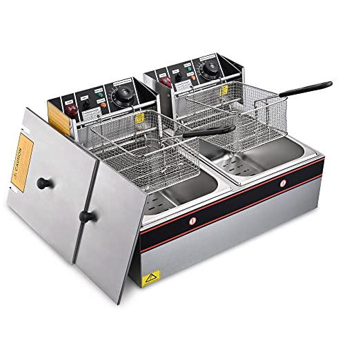 WeChef Large Commercial Deep Fryer 5000W 24L Stainless Steel Electric Countertop Restaurant Equipment Dual Tank Basket