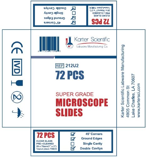 Karter Scientific 212U2 Microscope Slide Single Cavity, Ground Edge, 45 Degree, Clipped (Pack of 72)