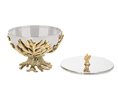 Godinger Decorative Serving Bowl Centerpiece Serveware Golden Branch Metal with Lid - 6.5 Inches