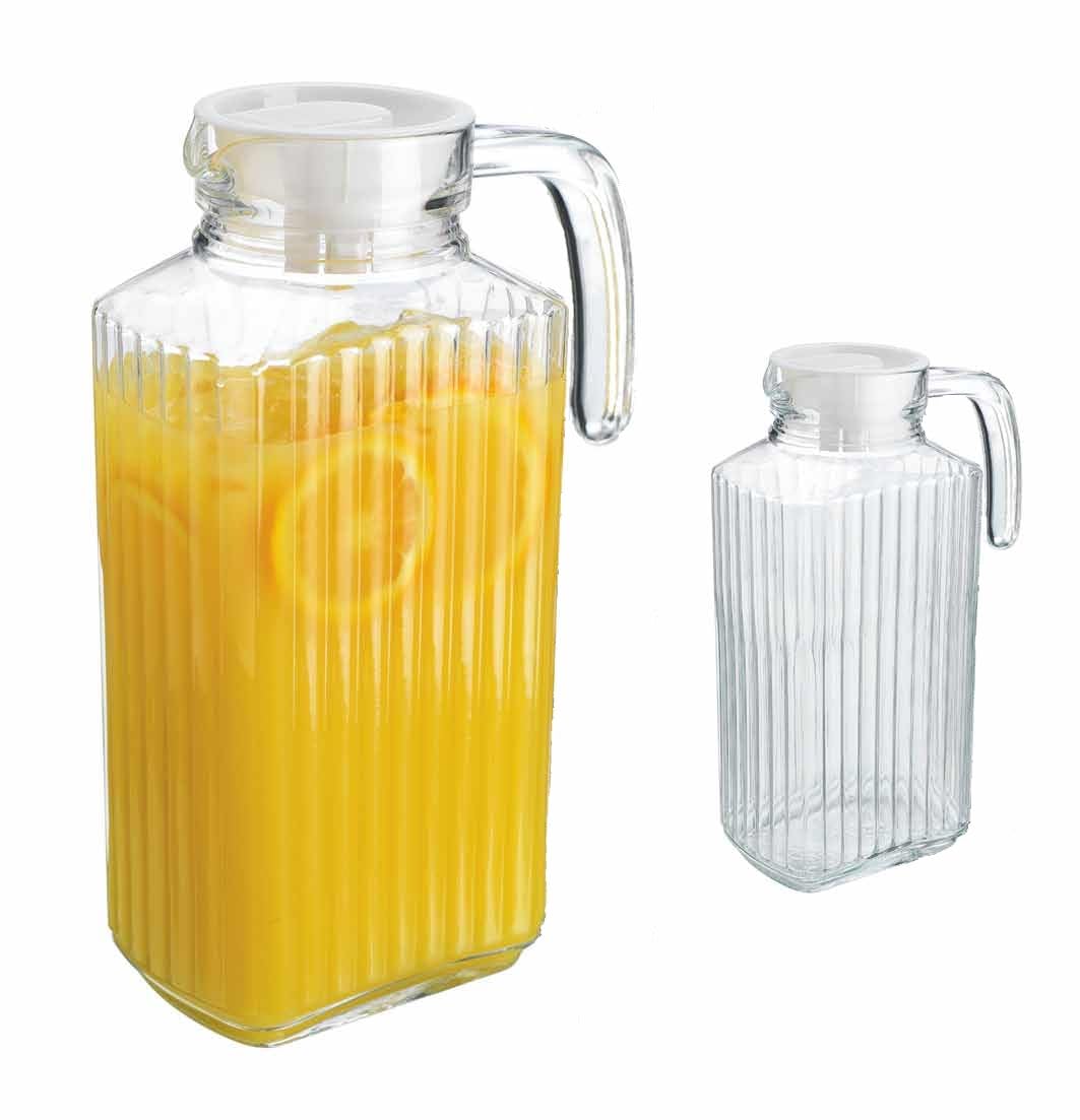 Fridge Pitcher Set of 2– 60 OZ. Glass Water Pitcher with Lid By Home Essentials & Beyond Practical and Easy to use Fridge Pitcher Great for Lemonade, Iced Tea, Milk, Cocktails and more Beverages.