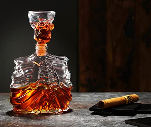 Godinger Whiskey Decanter and Shot Glass, Skull Skeleton Decanter, Halloween Decor, Skeleton Decorations, Liquor Decanter and Whiskey Glass Shot Glass Set, Halloween Decorations - 32oz