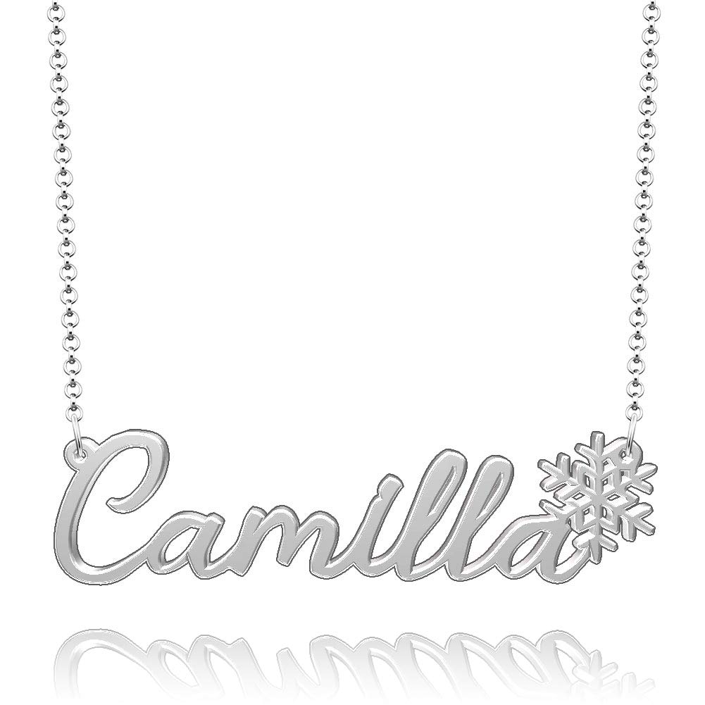 CLY Jewelry Camilla Name Necklace Personalized Silver Snowflake Pendant Custom Customized Ideal Gift for Women
