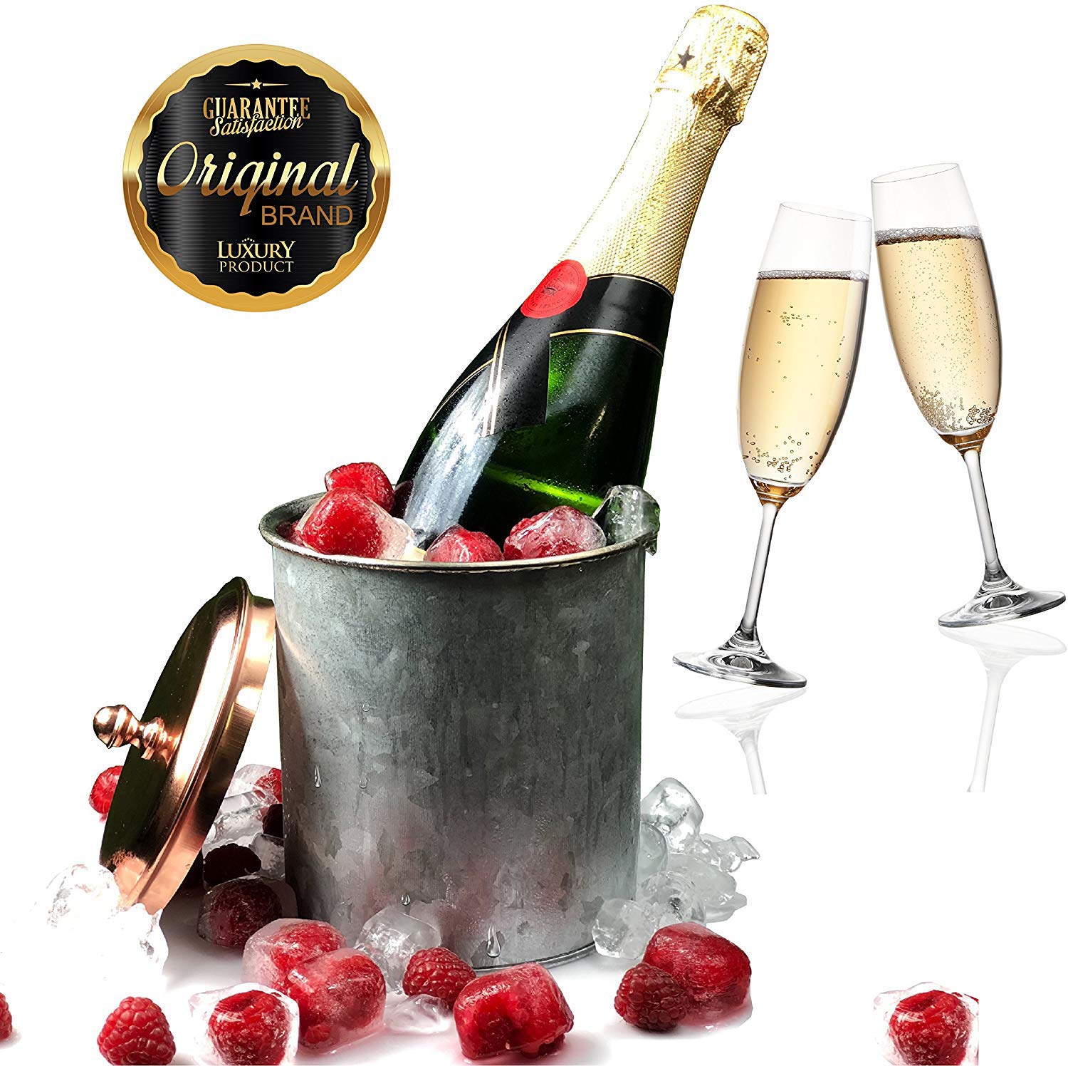 Galrose Galvanized Iron Insulated Ice Bucket β Rose Gold Lid, 2 Liter Stainless Steel Double Wall 5.5" x 6β Rustic Wine Chiller or Champagne Bucket. Unique 6th Iron Anniversary or Birthday Gift