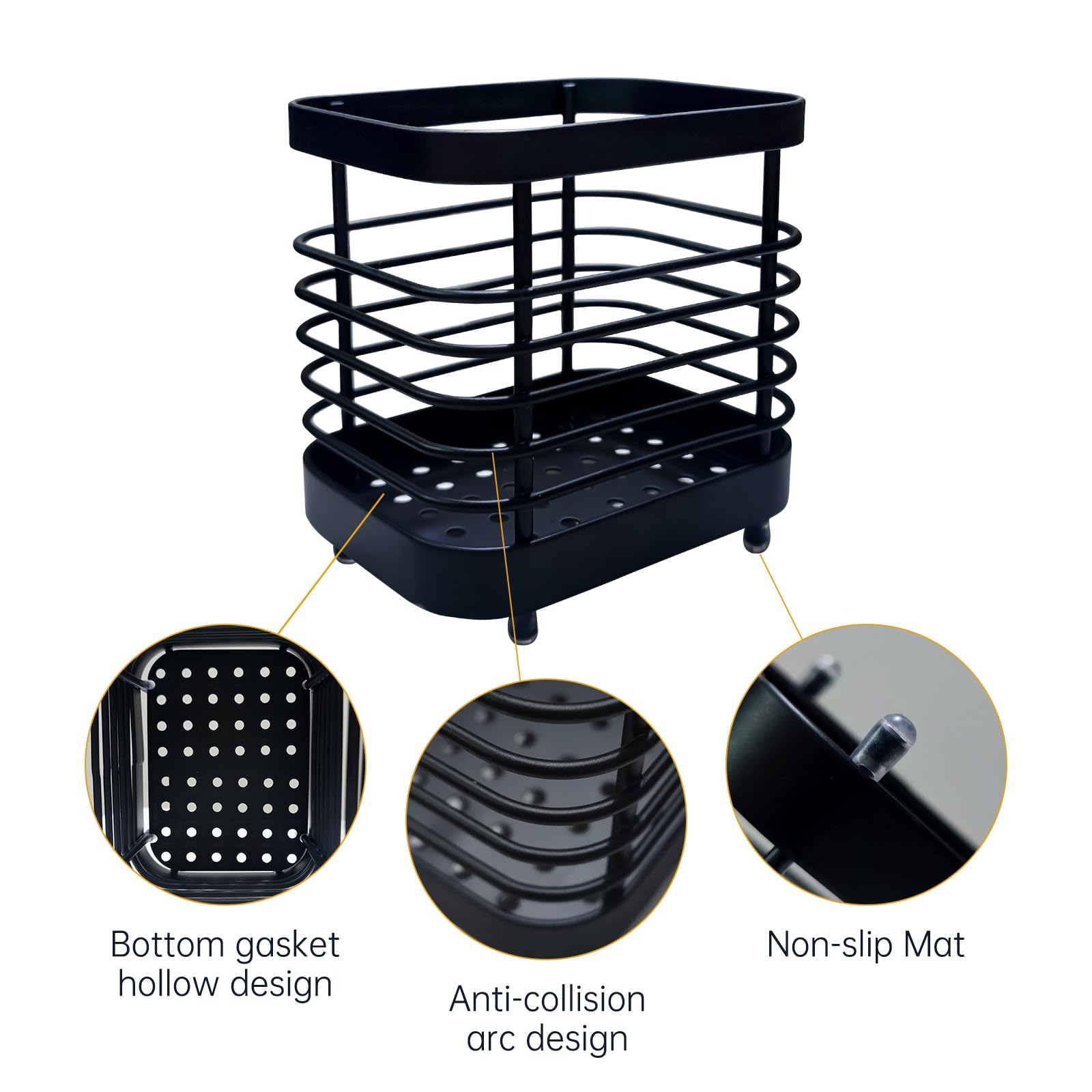 LAIPART Stainless Steel Sink Utensil Holder Countertop,Kitchen Countertop Organizer Rack,Multi-Functional Storage Rack for Kitchen Storage Forks, Knives, Spoons(Black)