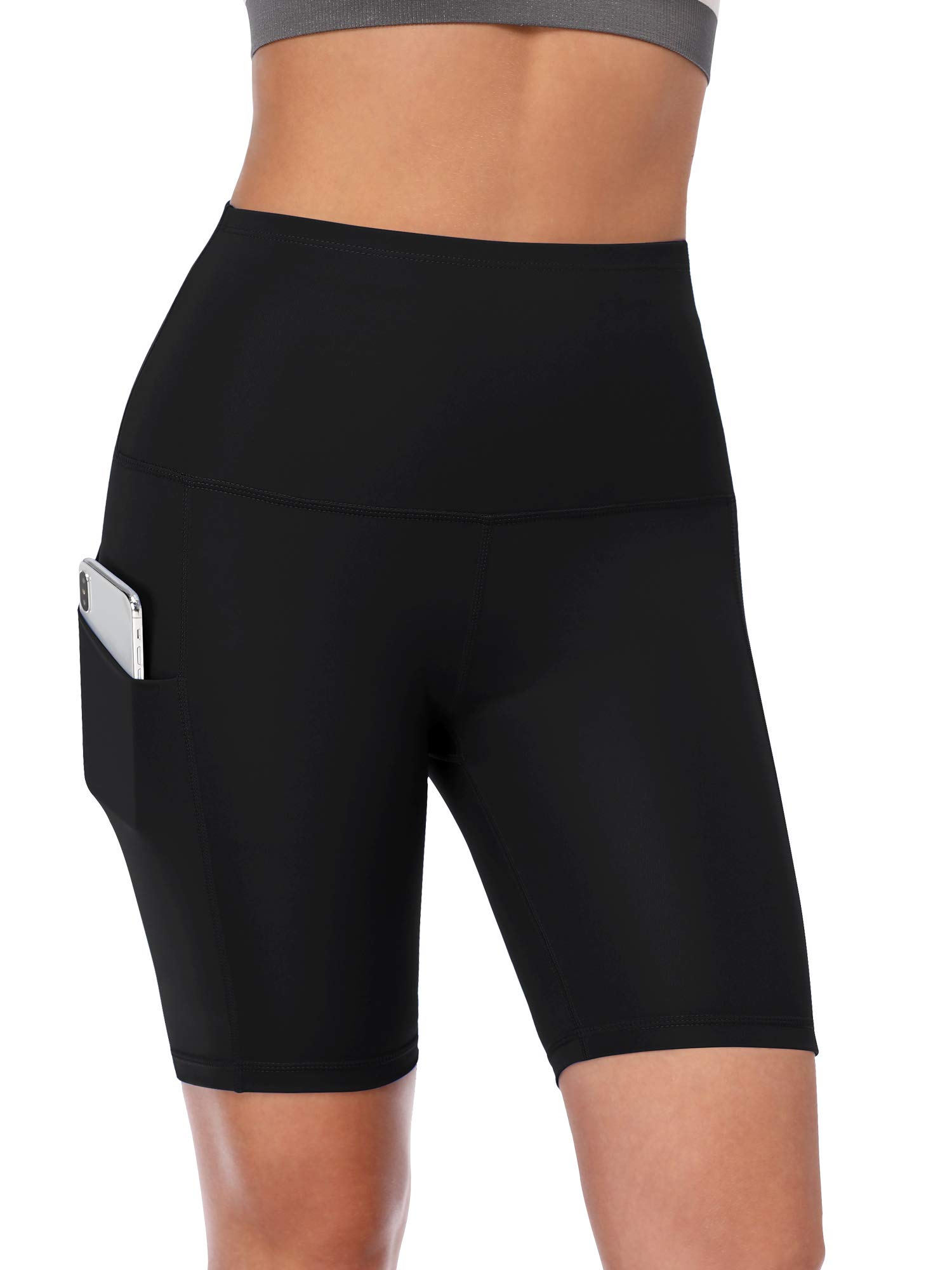 CADMUS Women's High Waist Spandex Yoga Shorts for Bike Running Two Side Pockets,10,Black,Grey,Navy Blue,Medium