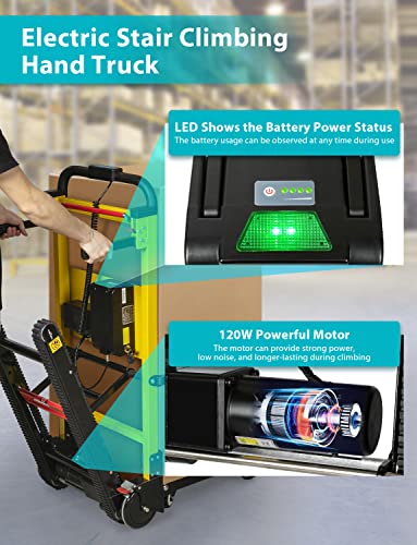 Electric Stair Climbing Hand Trucks Dolly 120W Motor 440Lbs Load Folding Electric Stair Climber Cart with Charger Lithium Battery 6 Solid Wheels for Moving Climbing Stairs Logistics Distribution