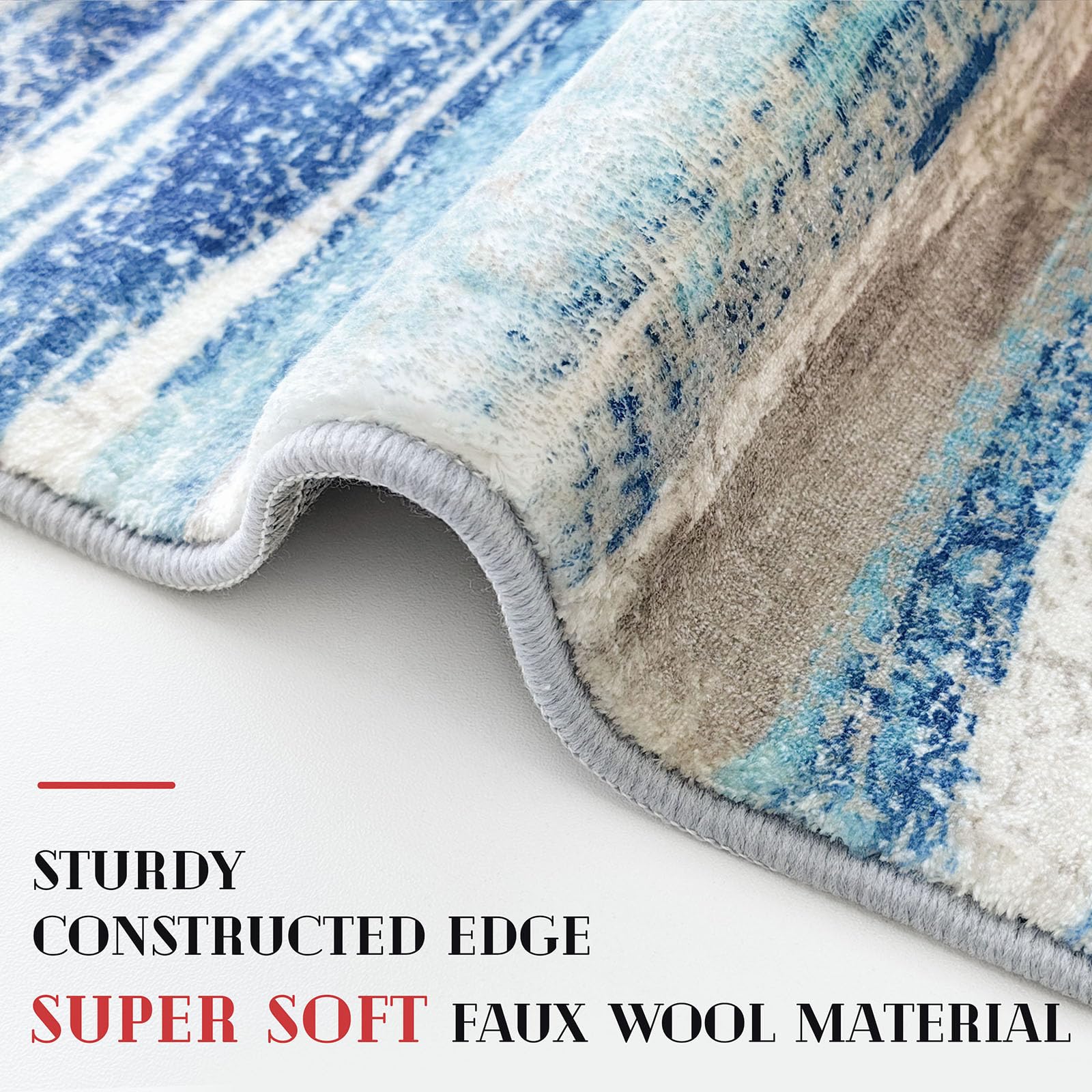 Lansny Modern Abstract Entryway Rug Indoor 2x3 Washable Rug Non-Slip Soft Small Area Rug Blue Kitchen Mats Thin Print Faux Wool Floor Carpet Throw Rugs for Entrance Bedroom Office Home Decor