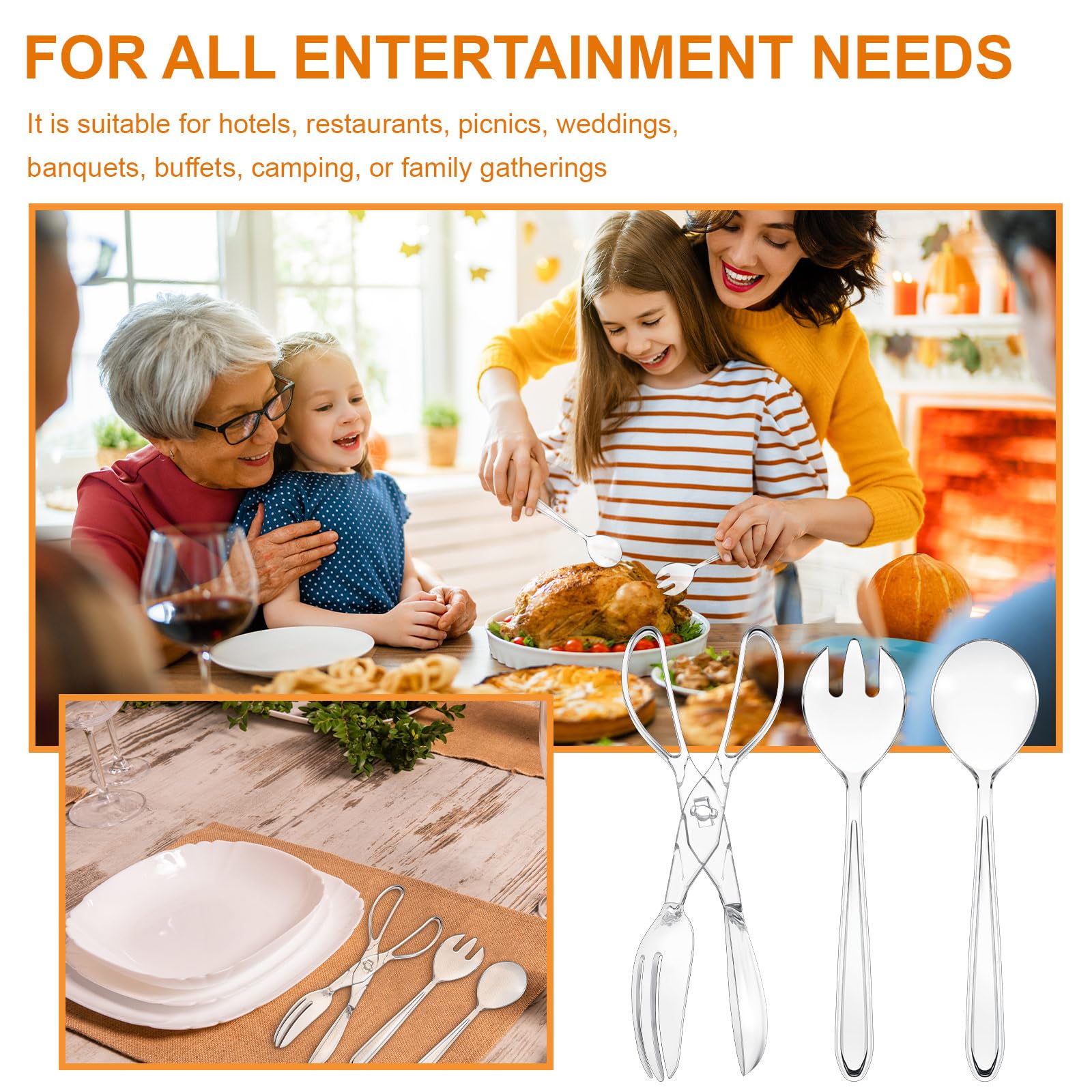 Lanties 18 Pack Plastic Serving Utensils 9" Clear Disposable Utensils Set Includes 6 Pcs Serving Spoons 6 Pcs Serving Forks 6pcs Serving Tongs for Birthday Wedding Parties Buffet Cutlery Serving Food