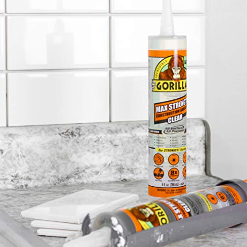 Gorilla Max Strength Clear Construction Adhesive, 9 Ounce Cartridge, Clear, (Pack of 1)
