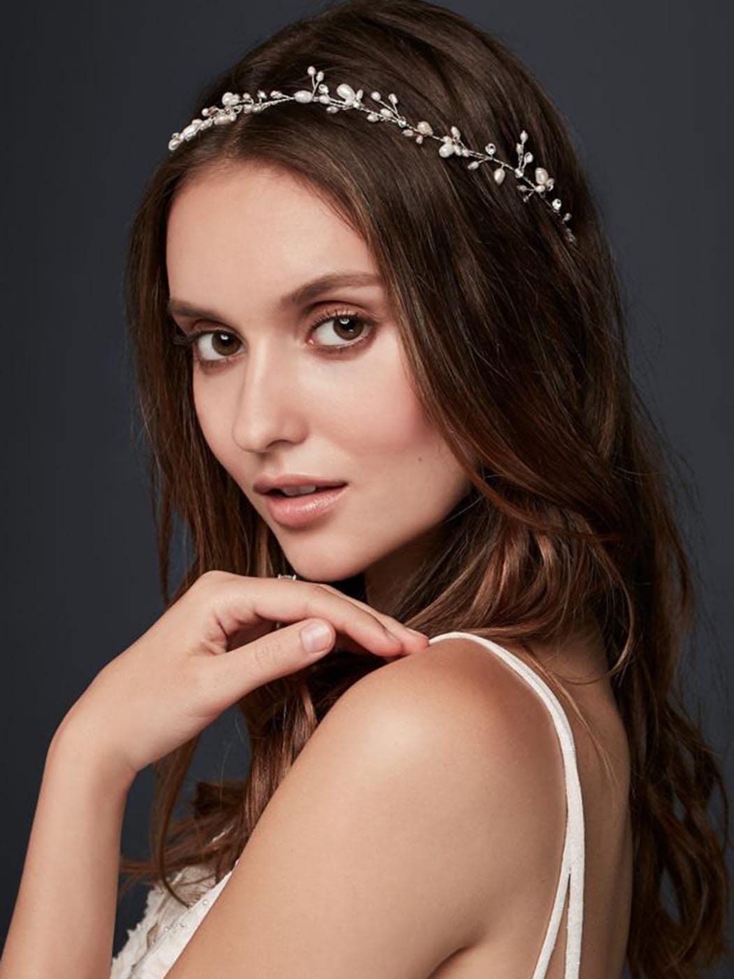 Catery Leaf Bride Wedding Headband Silver Crystal Pearl Hair Vine Braid Headpiece Bridal Hair Accessories for Women and Girls