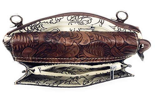 Western Feather Country Rhinestone Concho Laser Cut Wallet Cross Body Clutch Bag Purse (Brown) Small
