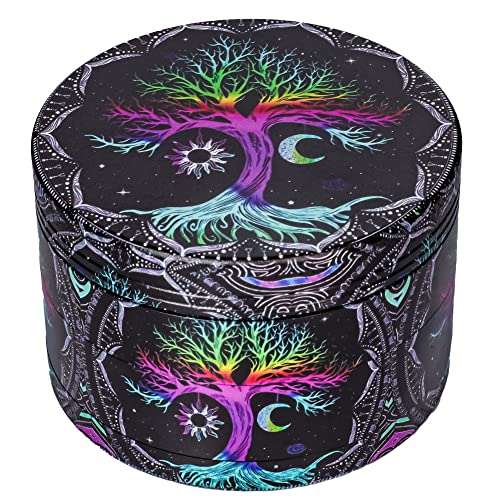 YeJeansion Portable 2.5" Aluminium Spice Grinder, Boho Style with Lucky Tree Pattern, Best Gift for Home and Kitchen.