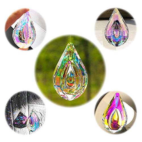 HDCRYSTALGIFTS Suncatcher Crystal 50mm AB Loquat Shape Chandelier Parts Drops Prisms Hanging Pendants 50mm,Pack of 12