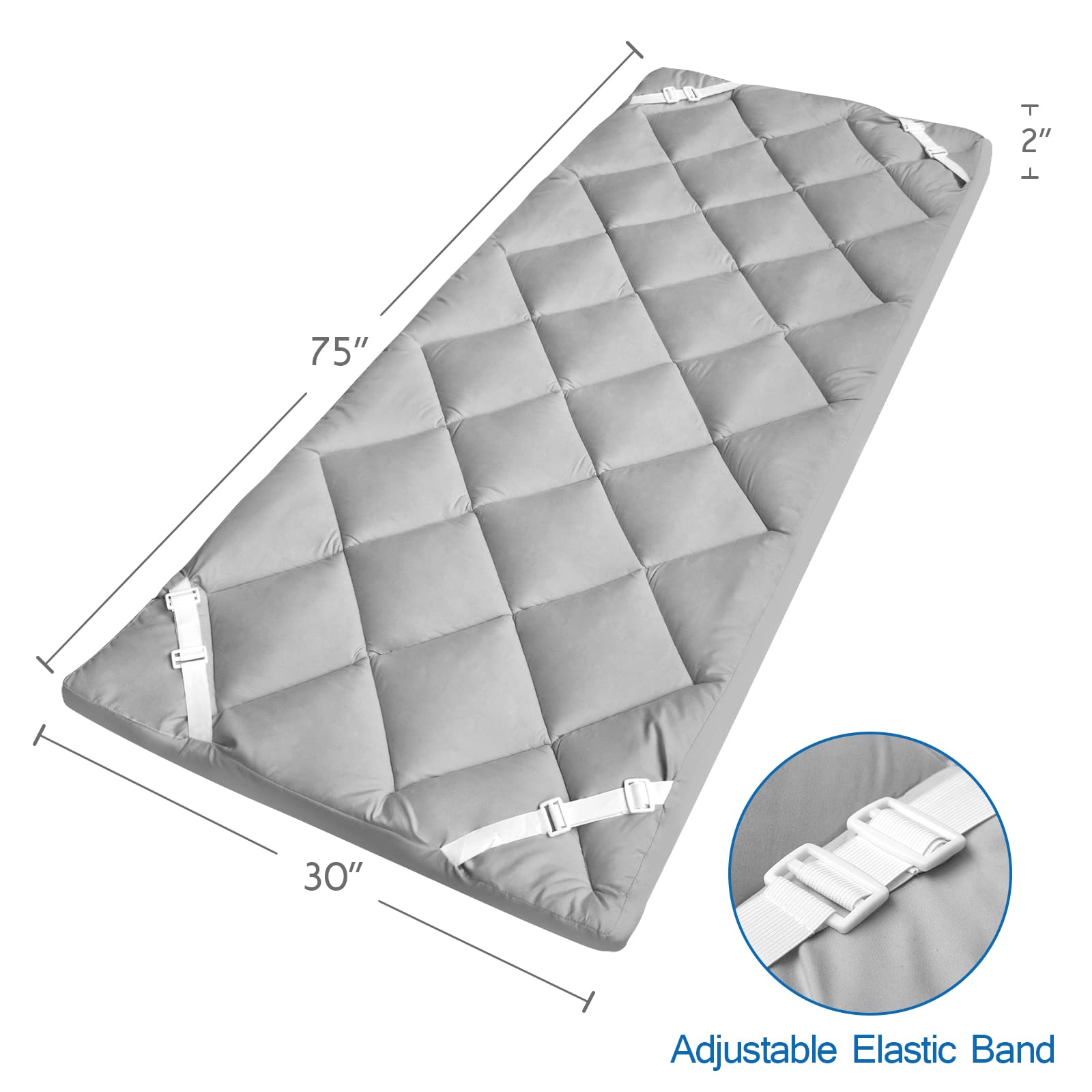 Cot Mattress Pad (Improved Thickness) Quilted Cot Pads for Camping, Camping Sleeping Mat Soft Comfortable Cot Mattress Topper 30" X 75" Camping Mattress Pad for Camp Cot/Rv Bunk/Narrow Twin Beds, Gray