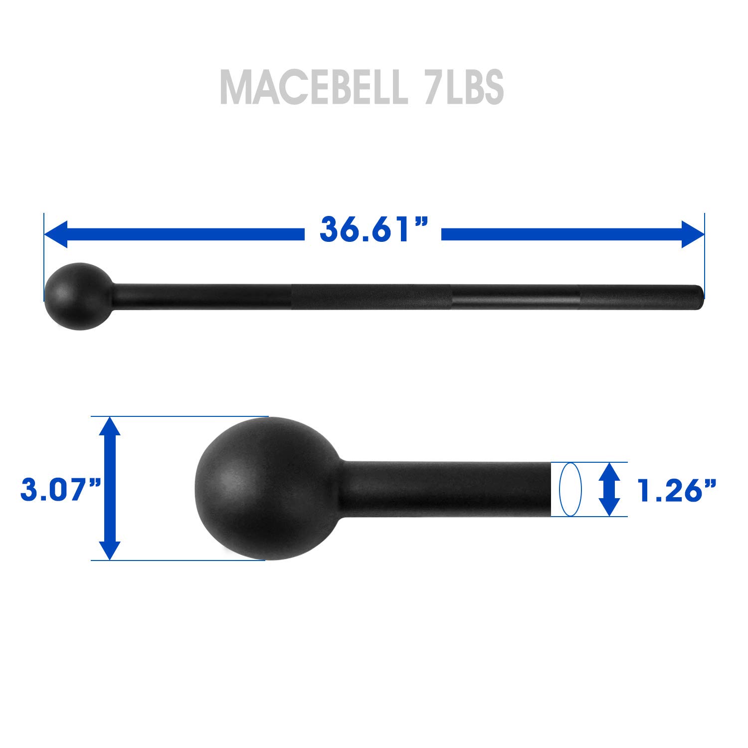Yes4All Steel Mace Bell for Strength Training, Shoulder, Grips & Forearms Workouts - 7 Pounds B. Black 7lbs