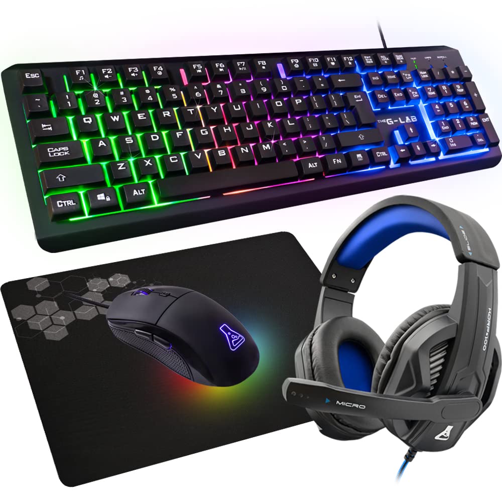 G-LAB Combo Selenium - 4 in 1 Gaming Set - Backlit QWERTY Gaming Keyboard, 3200 DPI Gaming Mouse, Headset Gaming, Non-Slip Mouse Pad – Gamer Pack Compatible with PC/PS4/PS5/Xbox One/Xbox Series X