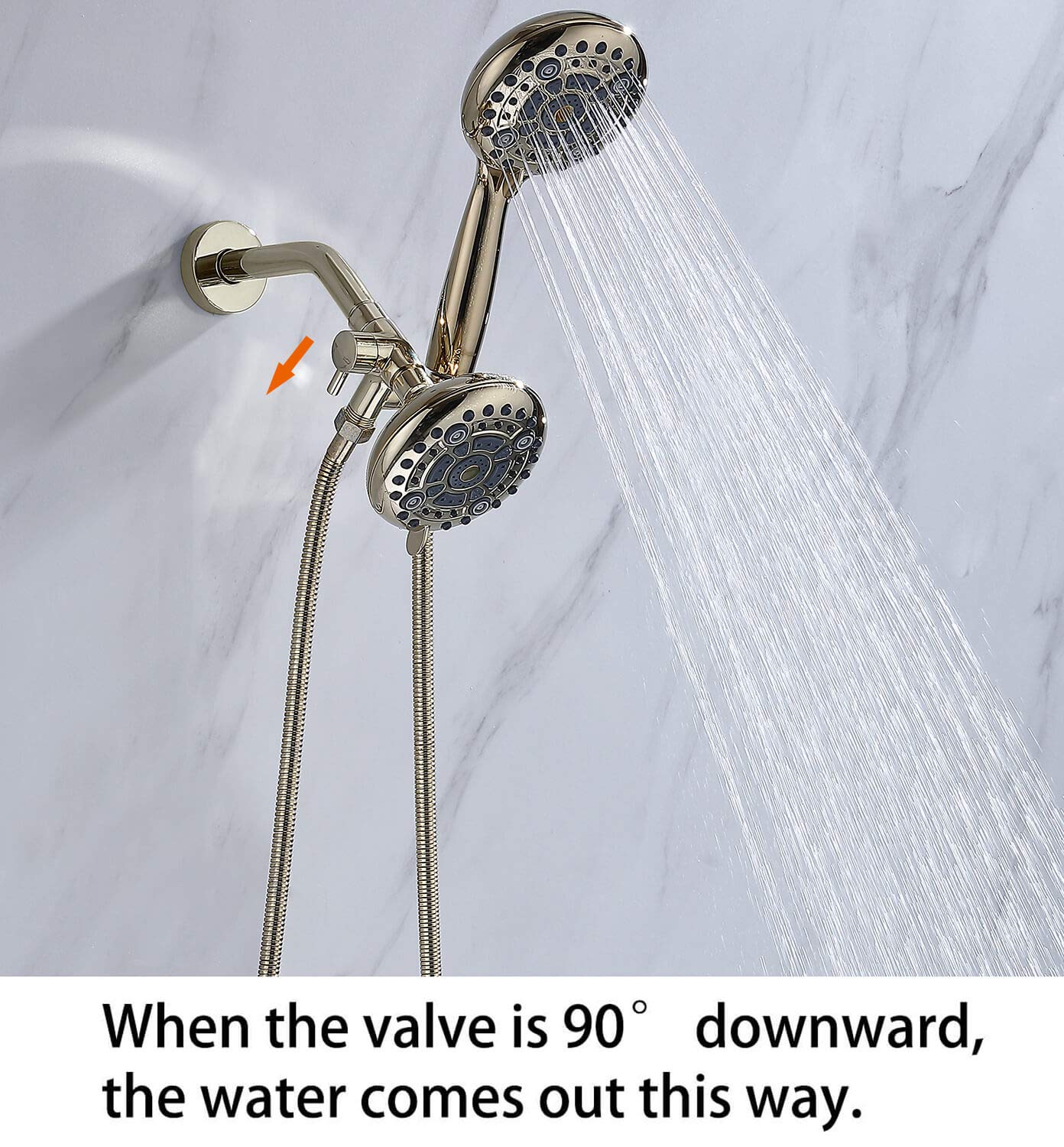 G-Promise High Pressure Dual Shower Head Combo | 72 Inches Flexible Stainless Steel Hose, 3-Way Solid Brass Diverter Bracket (Polished Brass)
