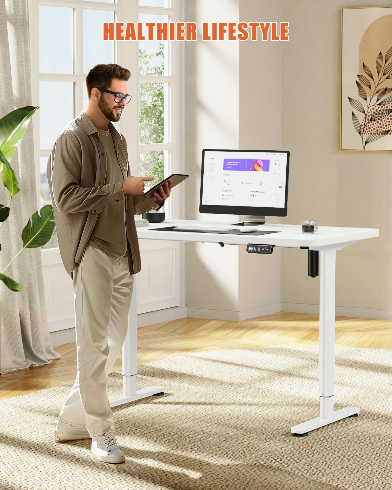 Flycity Electric Standing Desk Frame, Adjustable Height Stand Up Desk Legs, 27.6"-43.3" Adjustable Length Home Office Desk Legs, Computer Desk Base with Child Lock & Memory Function, Black Frame Only
