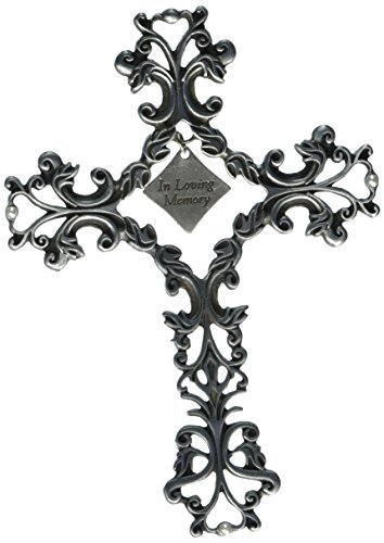 Cathedral Art (Abbey & CA Gift in Loving Memory Wall Cross with White Pearls and Ribbon, 5" x 3 1/2", Pewter