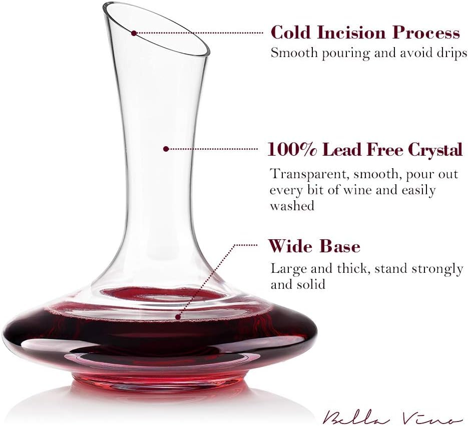Large Elegant Wine Decanter with Aerator Pourer - Clear Hand Blown 100% Lead-Free Crystal Glass Wine Carafe - Red Wine Decanter Bottle, Wine Lovers Accessory Gift - 1600ml.