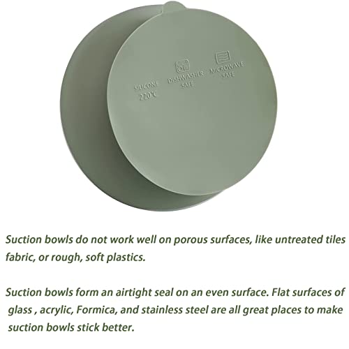 PandaEar Stay Put Silicone Suction Bowl| with Silicone Spoon BPA Free| Babies Toddlers Infants (Green)