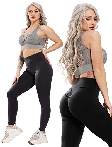 SEASUM Womens Scrunch Butt Yoga Legging - High Waist Workout Gym Ruched Pants Booty High Rise Push Up Tights S