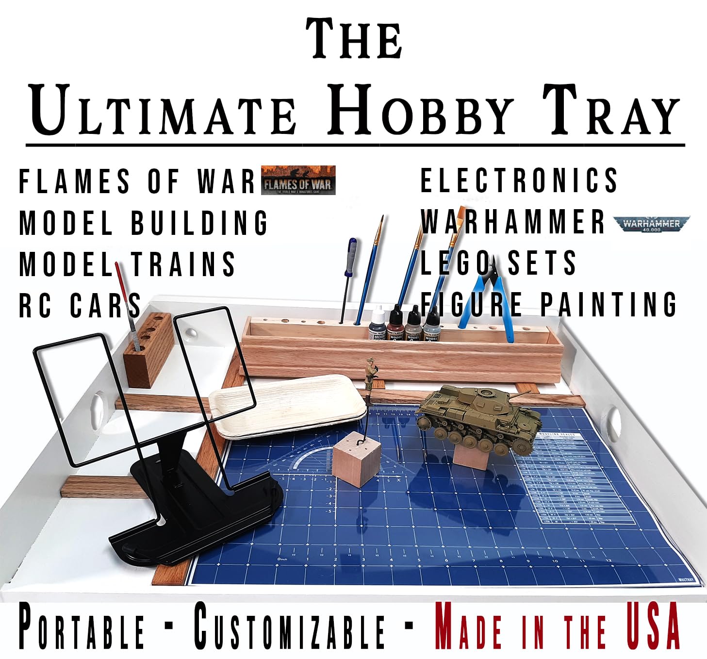 Hobby Tray, Model Building Work Area, 18x24 Modeling Work Station, Resin Printing, Crafting Tray and Portable Work Area (Natural Wood)