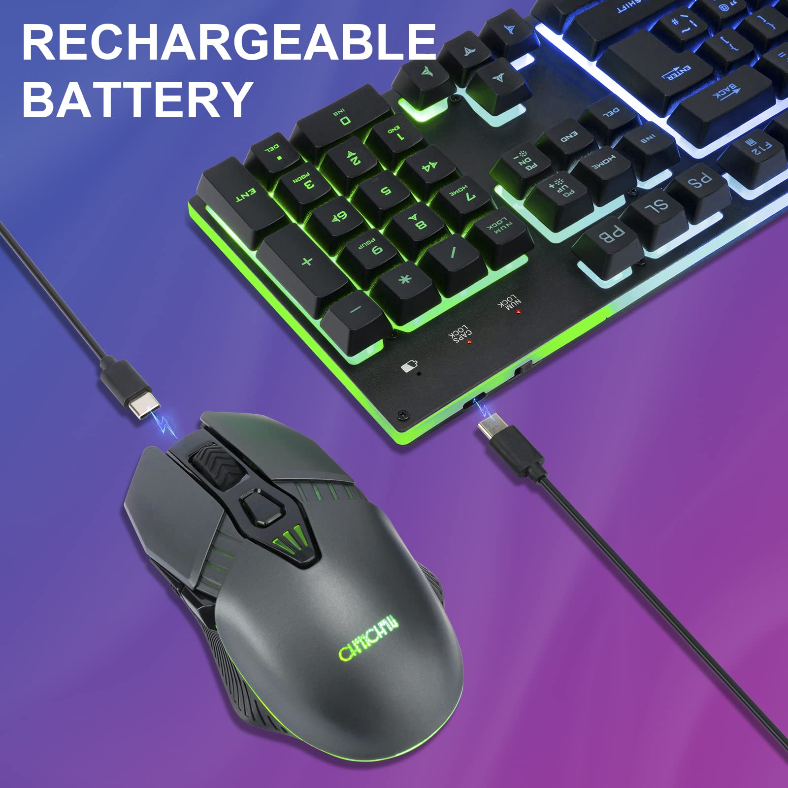 Gaming Wireless Keyboard and Mouse Combo Metal Surface Rechanrgeable Big Battery 2800mah Mechanical Feel LED Backlit Compatible with Xbox one PS5 Laptop Computer Gamer(2.4g)