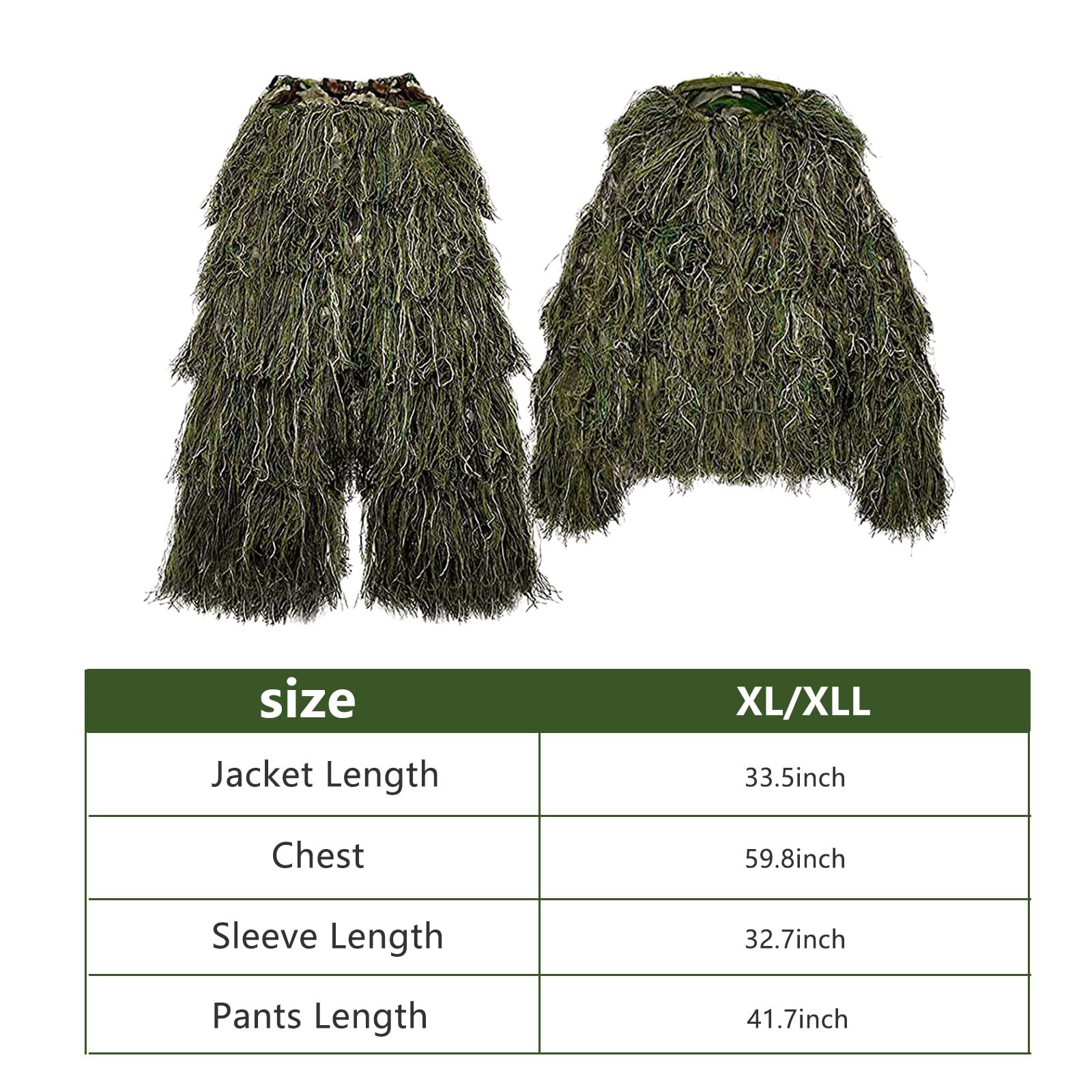 ETSG Oversized XXL 5 in 1 Ghillie Suit for Aults, 3D Camouflage Hunting Apparel Including Jacket, Pants, Hood, Carry Bag Suitable for Unisex Adults