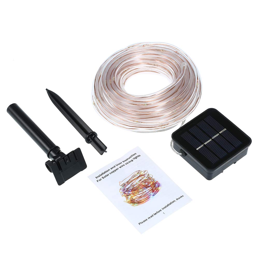 Decdeal Solar String Lights, 46ft 120 LED Rope Light 8 Modes Warm White Lights for Party Garden Home Festival Decoration