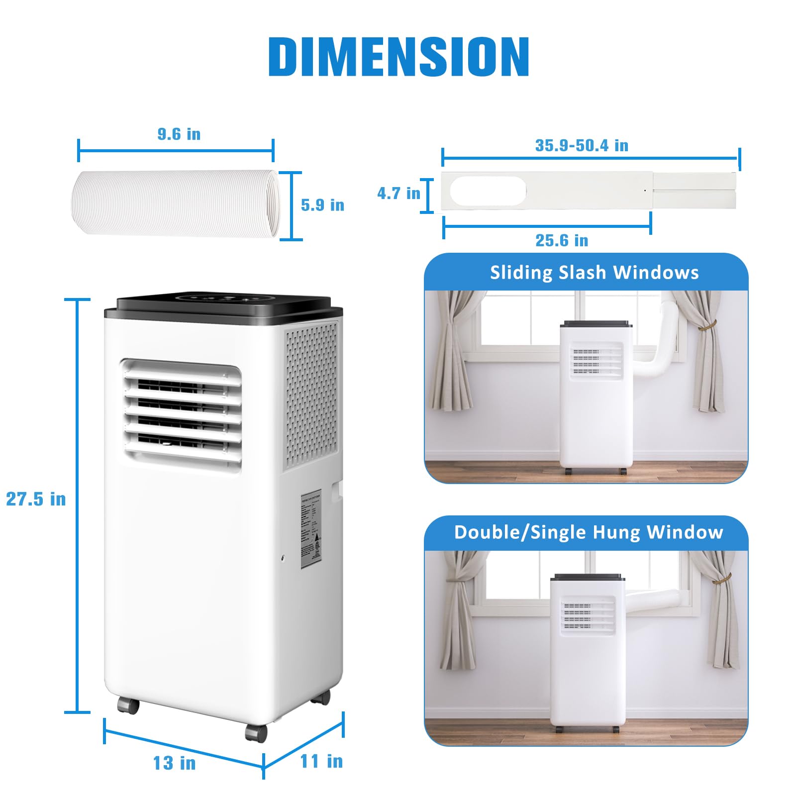 Erivess 10,000 BTU Portable Air Conditioner, 3 in 1 AC Unit with Built-in Cool, Dehumidifier & Fan Modes,Efficient Cooling Up to 500sq.ft, Remote Control, 24 Hour Timer, for Bedroom, Apartment