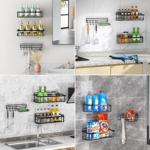 SIXDOVE 3 Pack Shower Caddy Shelves With 22 Hooks, Soap Holder Organizer Wall Mounted Shower Rack Basket With No Drilling Adhesive Shower Caddy Rustproof Storage Organizer (Black)