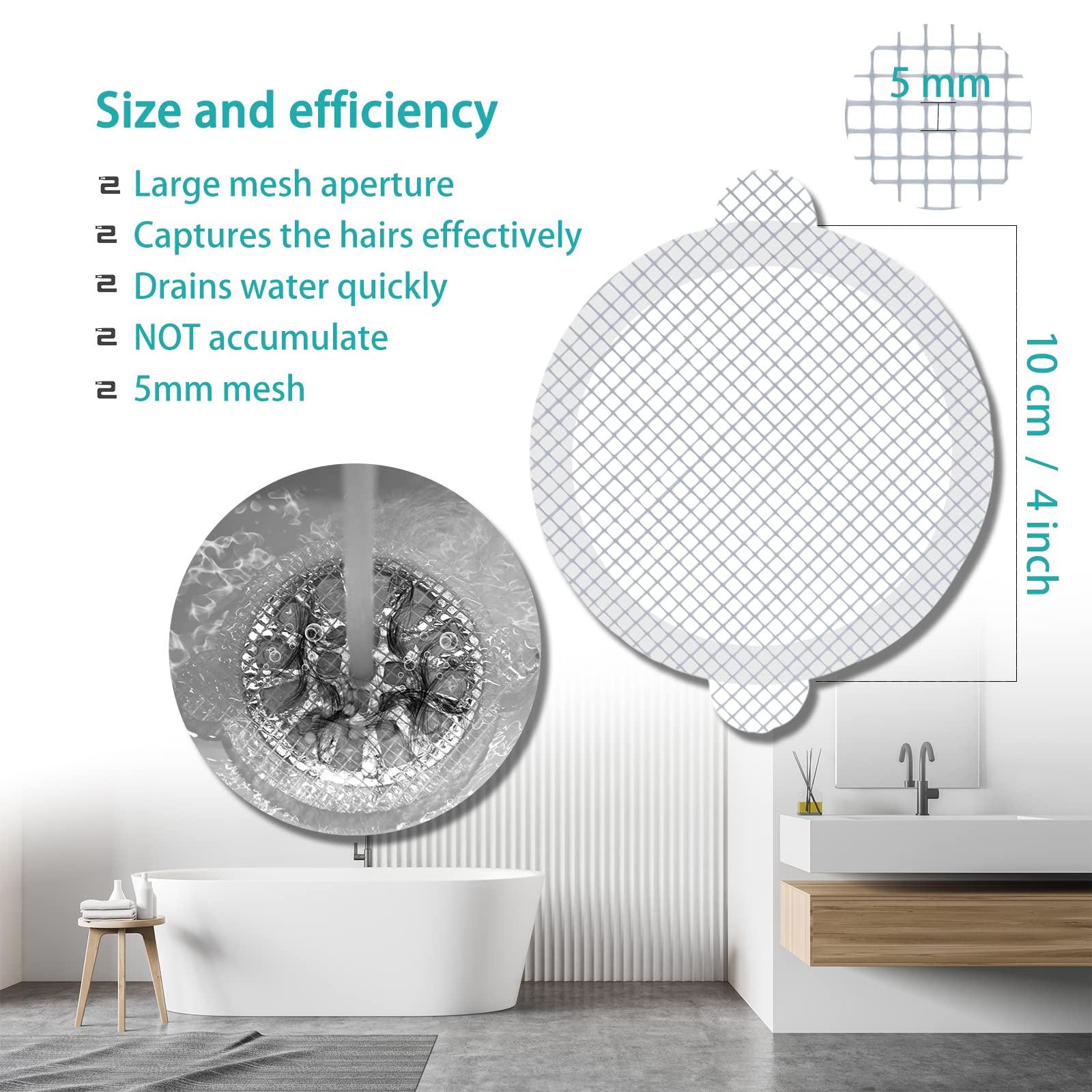 Disposable Shower Drain Hair Catcher Stickers, 30 PCS Mesh Stickers 4.3'' with Clean Tweezers, Shower Drain Stickers Not Rot Anti-Blockage