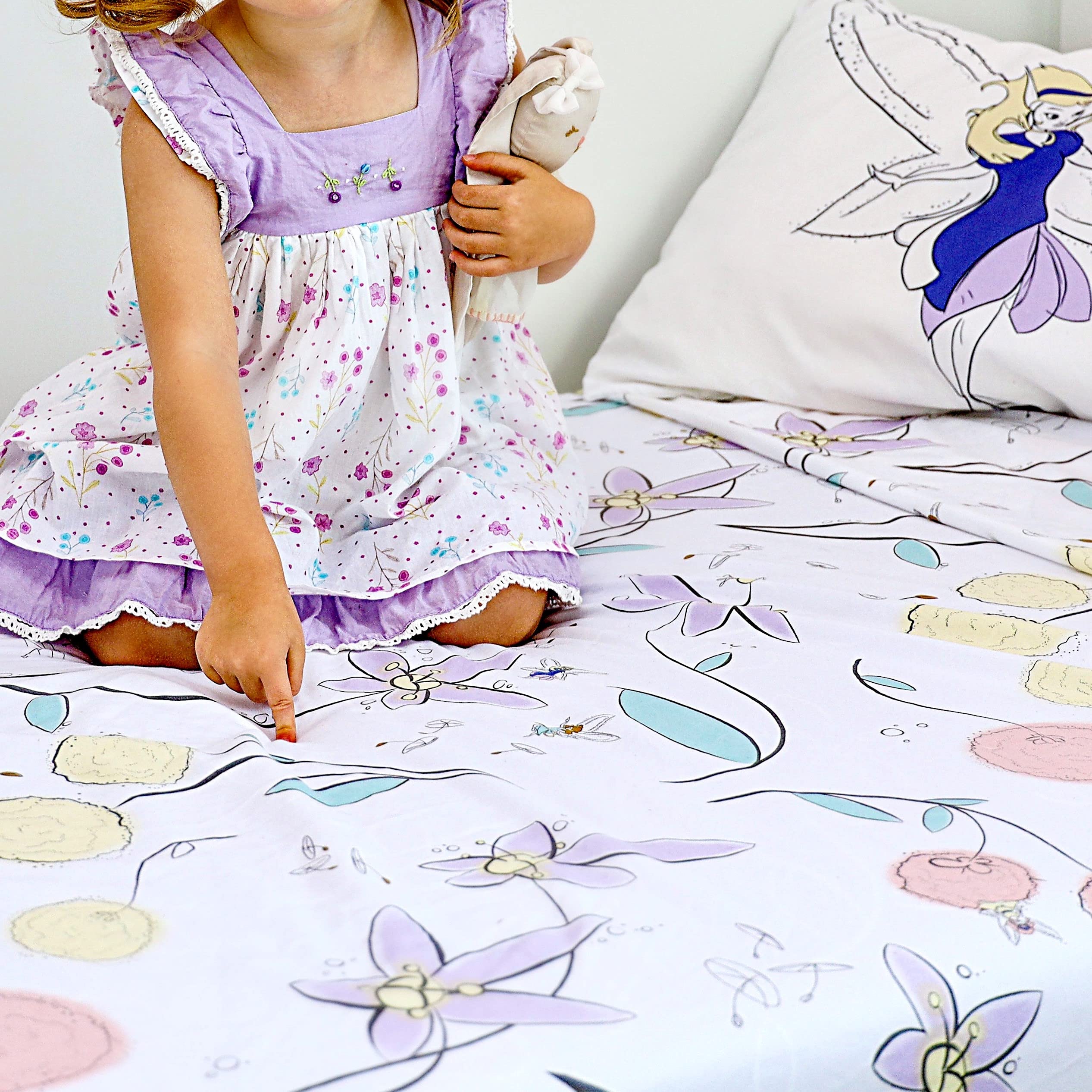 JumpOff Jo - 3-Piece Kids Twin Bed Sheet Set - Super Soft Durable Hypoallergenic, Breathable, Microfiber Polyester - Themed Bedding for Toddler Beds & Twin Beds - Fairy Blossom