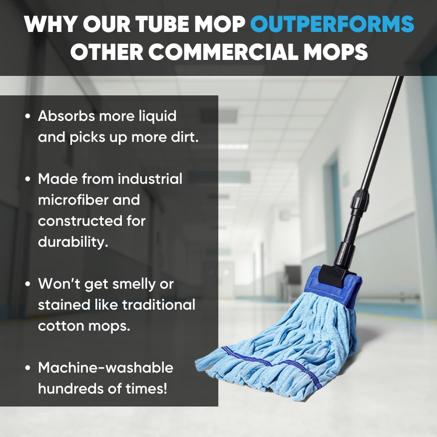 Large Microfiber Tube Mop with Stainless Steel Handle | Industrial Wet Mop | Absorbent and Durable with Great Cleaning Power (Green)