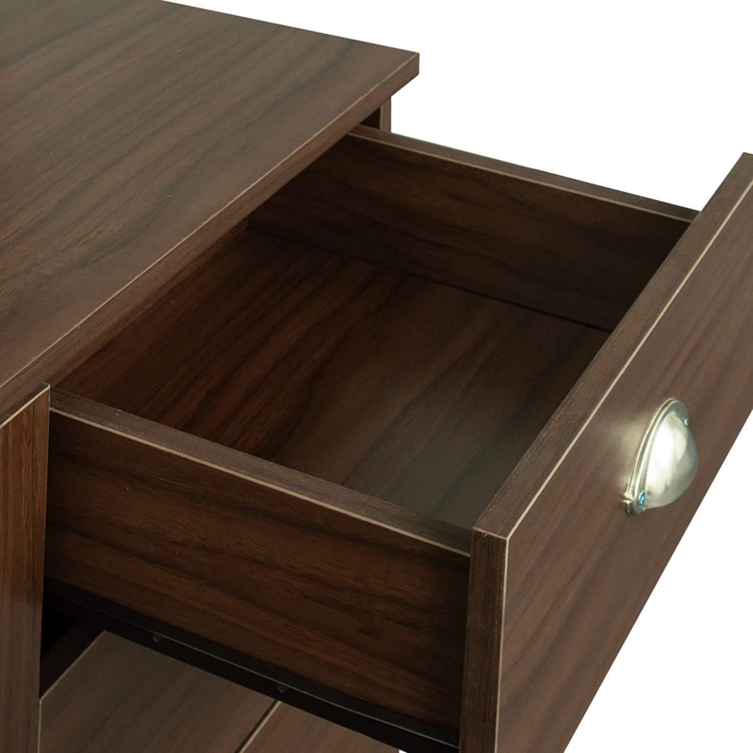 Computer Desk with 3 Drawers and Hutch, Wood Executive Desk with 2 Open Shelves Laptop Home Office Desk with Keyboard Tray Writing Study Table for Teens Adults Cable Management Grommets, Dark Brown
