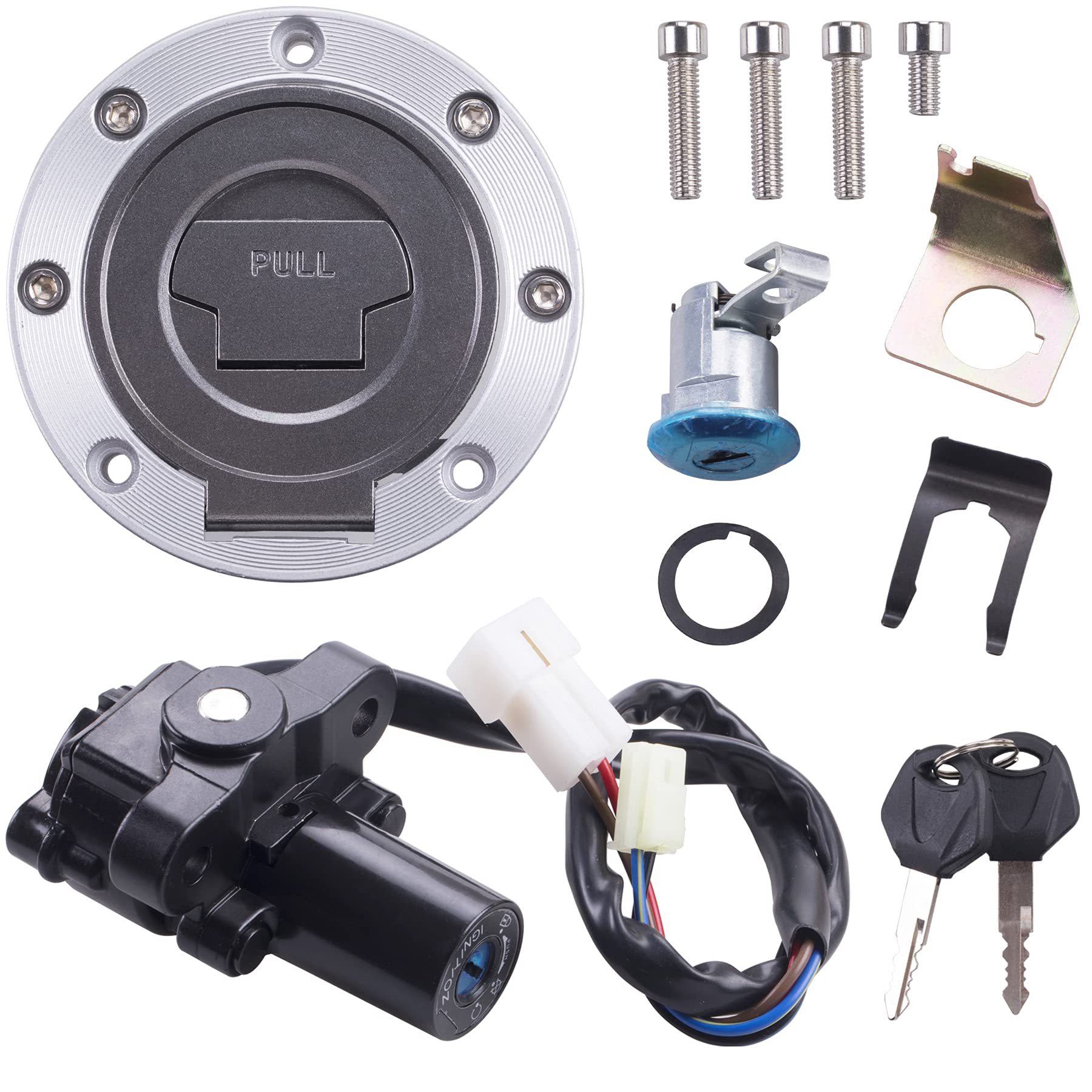 CNCMOTOK Ignition Switch Gas Cap Cover Seat Lock Key Set for Yamaha YZF R1 R6 1992-2012